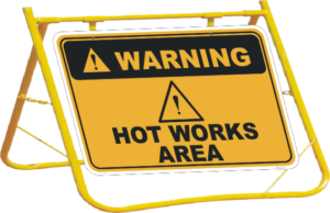 Hot Works Area sign with stand - National Traffic Signs
